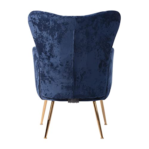 FurnitureR Velvet Living Room Chair Upholstered with Soft High Wing Back Leisure Reading Seat with Armrest for Corner Apartment, Dark Blue
