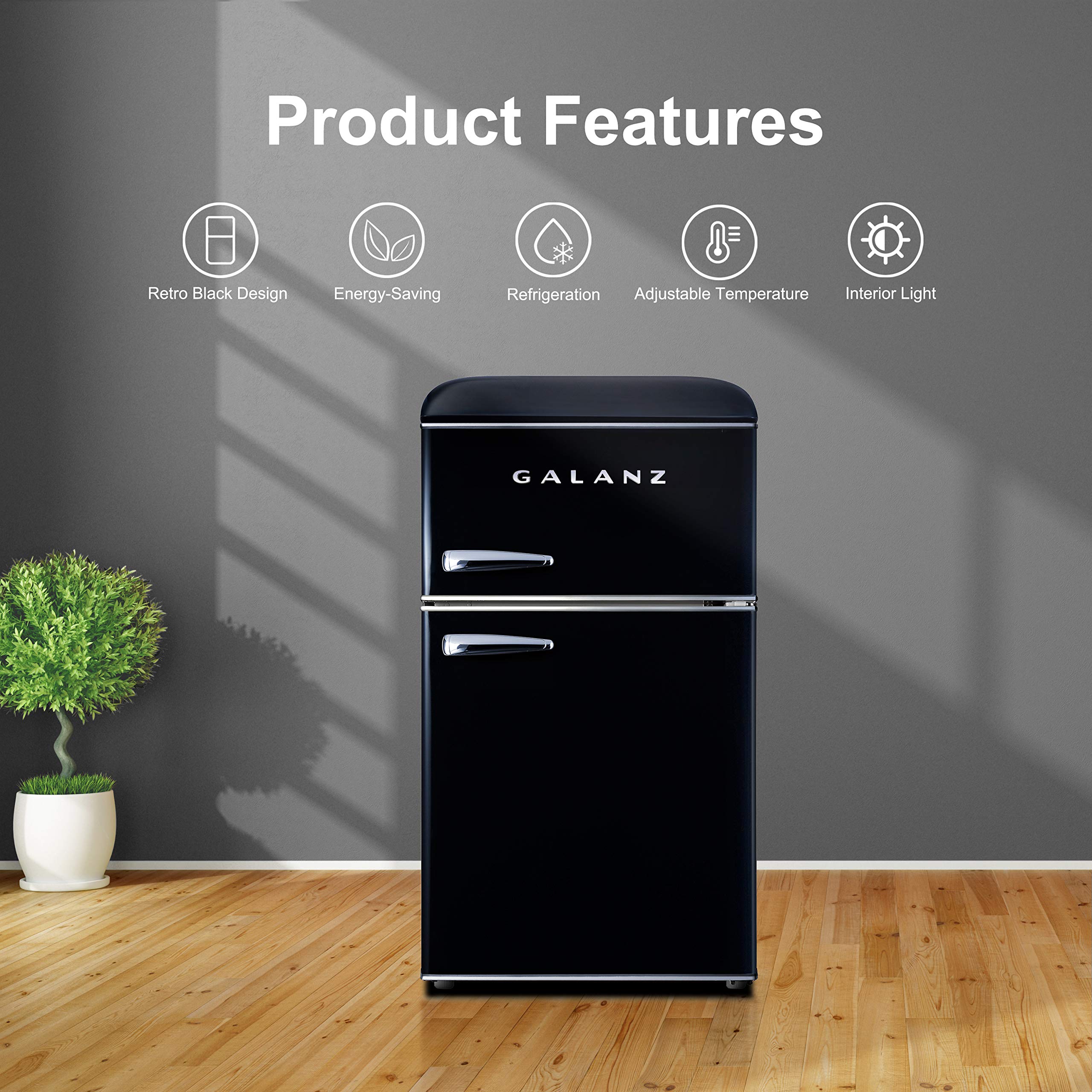 Galanz Retro Compact Mini Fridge with Freezer (2-Door) Retro Countertop Microwave Oven (GLCMKZ07BKR07)