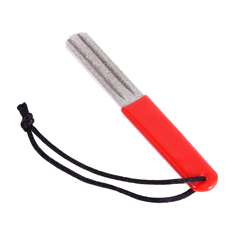 Fish Knife Grinding Tool, Fishing Accessory Fishing Hook Sharpener Hook File 2 Sided for Side Sharpening for Outdoor Fishing for Anglers(red, Double Groove)