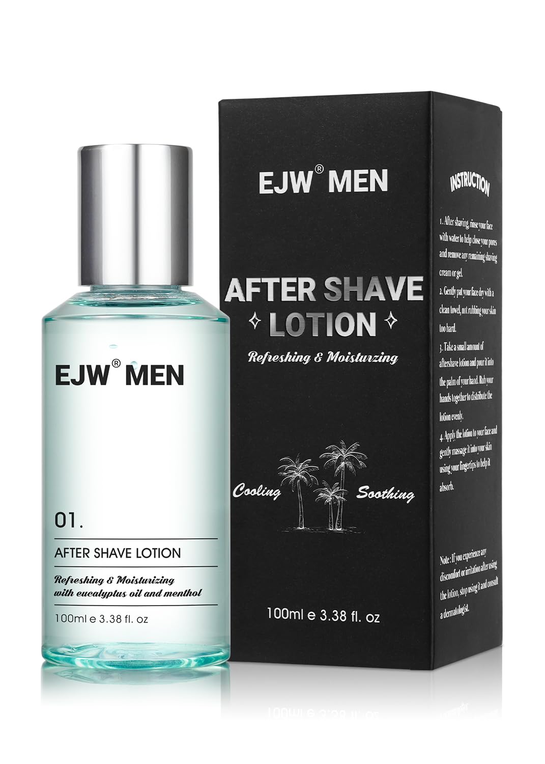 EJW After Shave Lotion for Men - Cooling & Soothing Formula with Witch haze, Aloe Vera and Field Mint Leaf, 3.38 fl oz