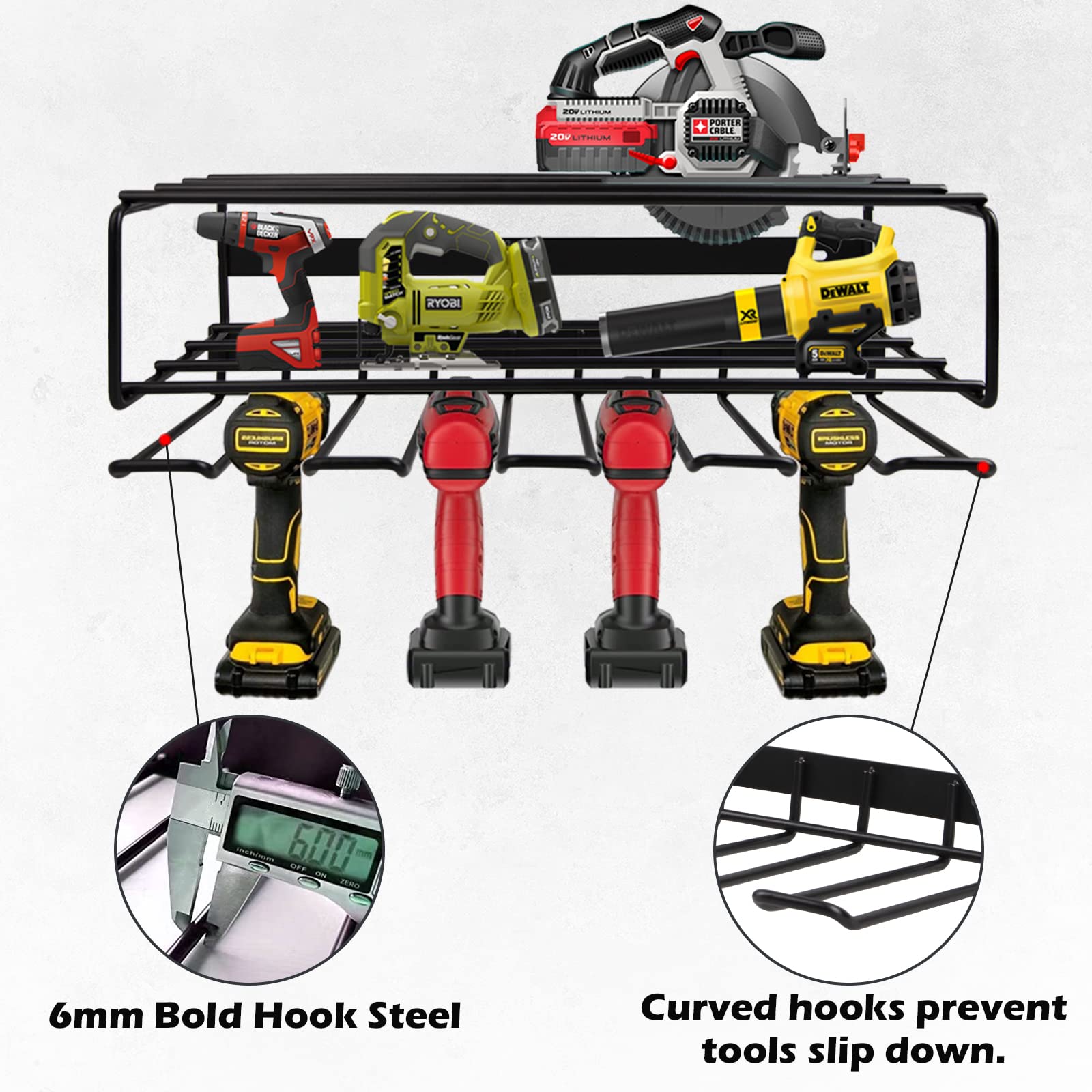 YIKBIK Power Tool Organizer, Garage Tool Organizers and Storage, Drill Holder Wall Mount, Heavy Duty Metal Tool Shelf, Utility Storage Rack for Cordless Drill Charging Station Screwdriver
