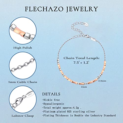 FLECHAZO Morse Code Bracelets 925 Sterling Silver Fearless Morse Code Bracelet Adjustable Secret Message Bracelets Jewelry for Women
