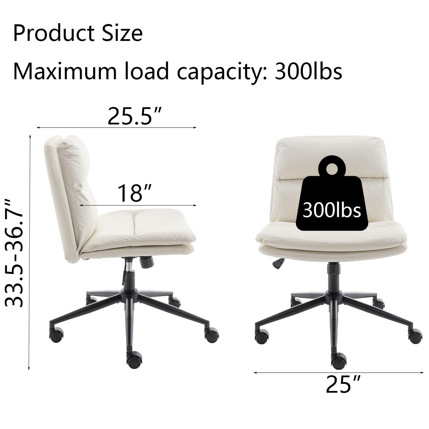 Riknuxi Criss Cross Chair with Wheels, Ergonomic Home Office Desk Chairs with Black Base, Modern Vanity Chair for Home, Office, Make Up (White)