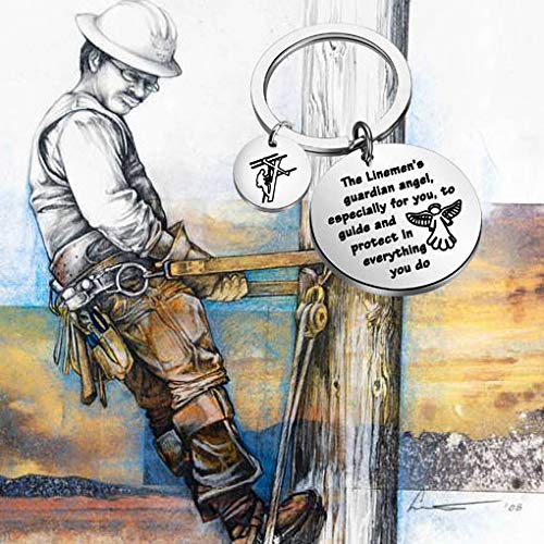 FEELMEM Lineman Prayer Gift The Linemen’s Guardian Angel Keychain Lineworker Electric Cable LinemanBe Safe Gifts
