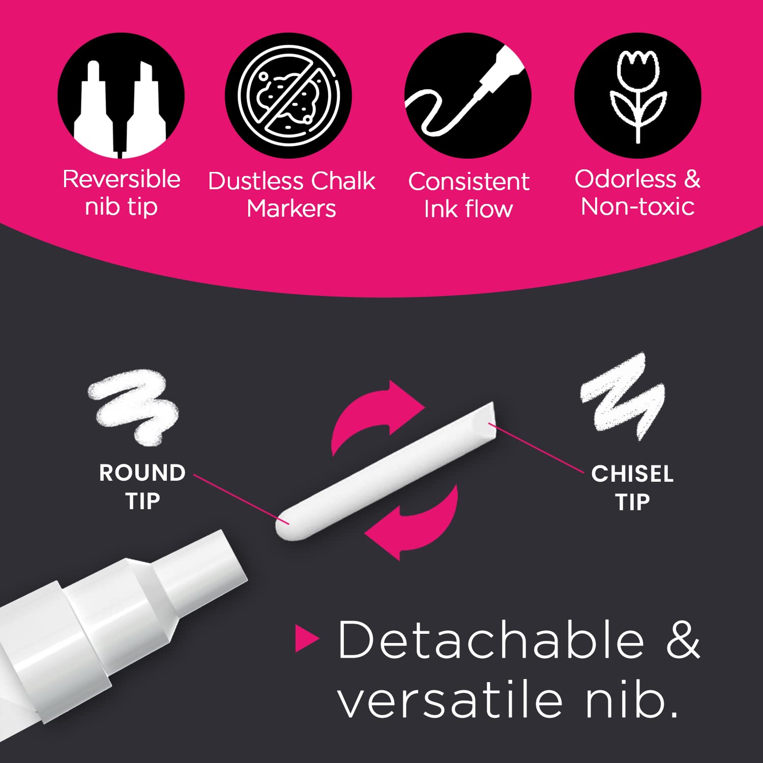 White Chalk Markers Fine Tip (4 Pack 3mm) - Wet & Dry Erase Chalk Pens for Blackboard, Chalkboards, Windows, Signs, Glass, Bistro - 3mm Reversible Bullet & Chisel Point