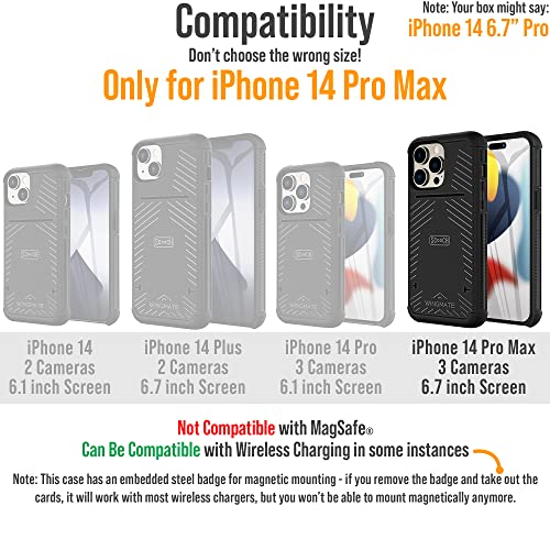 Scooch iPhone 14 Pro Max Case with Card Holder [Wingmate] iPhone 14 Pro Max Wallet Case with Hidden Card Slot and RFID Protection, Holds Up to 4 Cards, Military Grade Drop Protection, Black