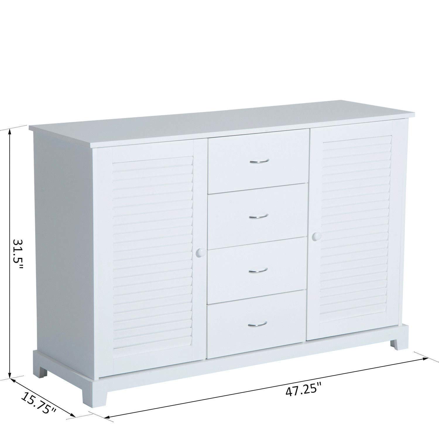 White Free Standing Storage Cabinet 2 Doors 4 Drawers Ample Storage Display Space Ideal for Bathroom Living Area Use Perfect for Storing Shampoo Towels Other Bathroom Accessories Or Daily Items