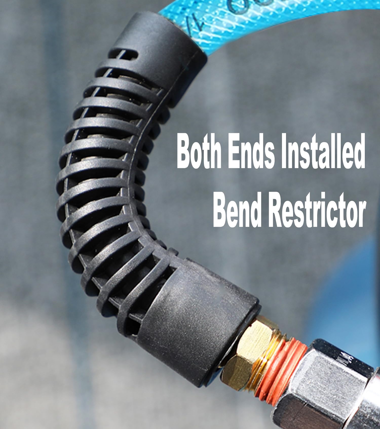 YOTOO Reinforced Polyurethane Air Hose 1/4" Inner Diameter by 100' Long, Flexible, Heavy Duty Air Compressor Hose with Bend Restrictor, 1/4" Swivel Industrial Quick Coupler and Plug, Blue