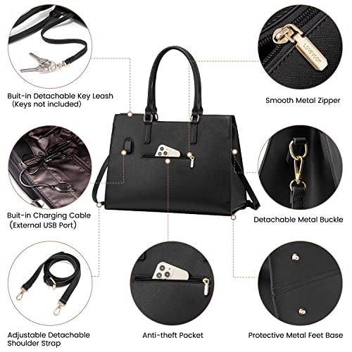 LOVEVOOK Laptop Bag for Women, Large Computer Tote Bag Handbag Shoulder Bag With Clutch Purse, Business Work Briefcase Travel Bag, 2 PCs 15.6-inch, Black-White