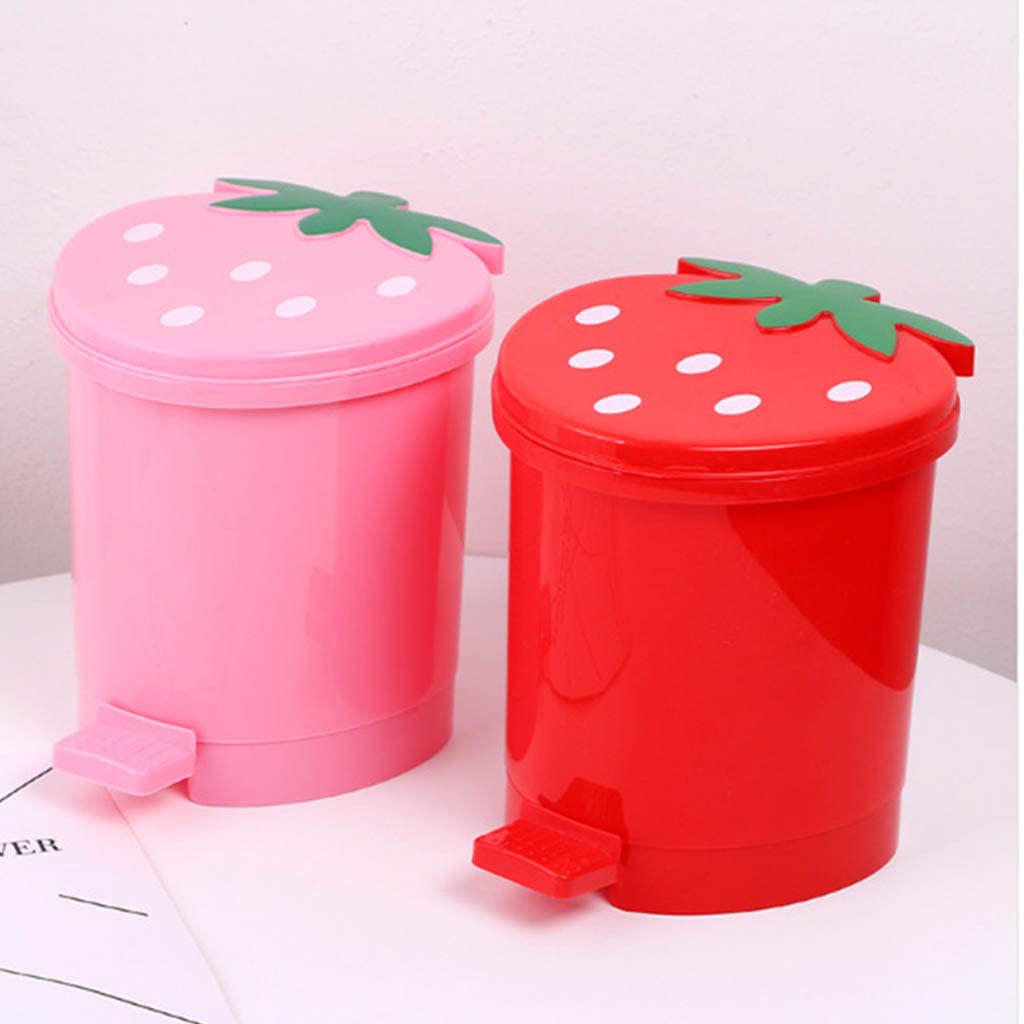 Youngy Mini Strawberry Trash Can with Lid Office Desktop Fruit Peel for Shell Container for Home Office Coffee Powder Rubbish B Mini Trash can for Bathroom