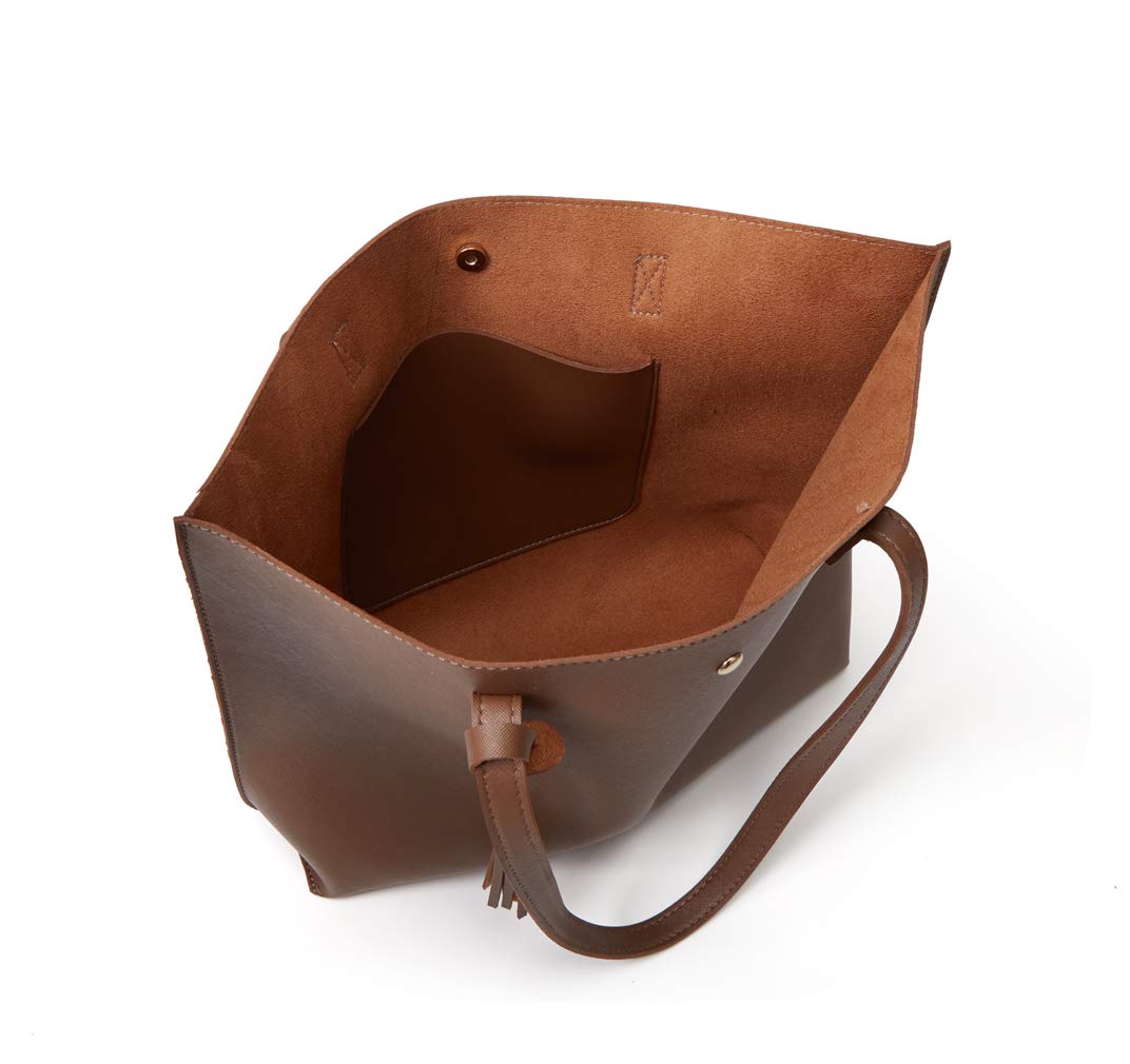Dreubea Women's Soft Faux Leather Tote Shoulder Bag from, Big Capacity Tassel Handbag Coffee New