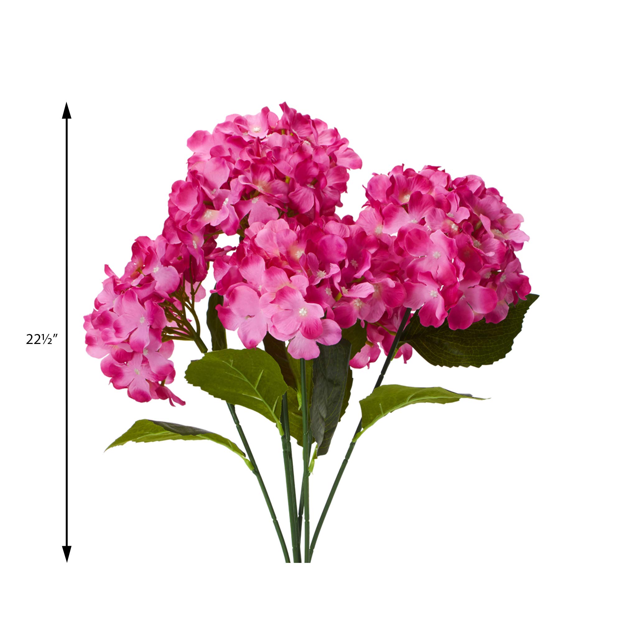 Elite Floral Artificial Hydrangea Bush with 6 Big Flower Heads for Home Garden, Office, Flowers Arrangement, Wedding Centerpiece, DIY β 7β Diameter x 22βH β Fuchsia