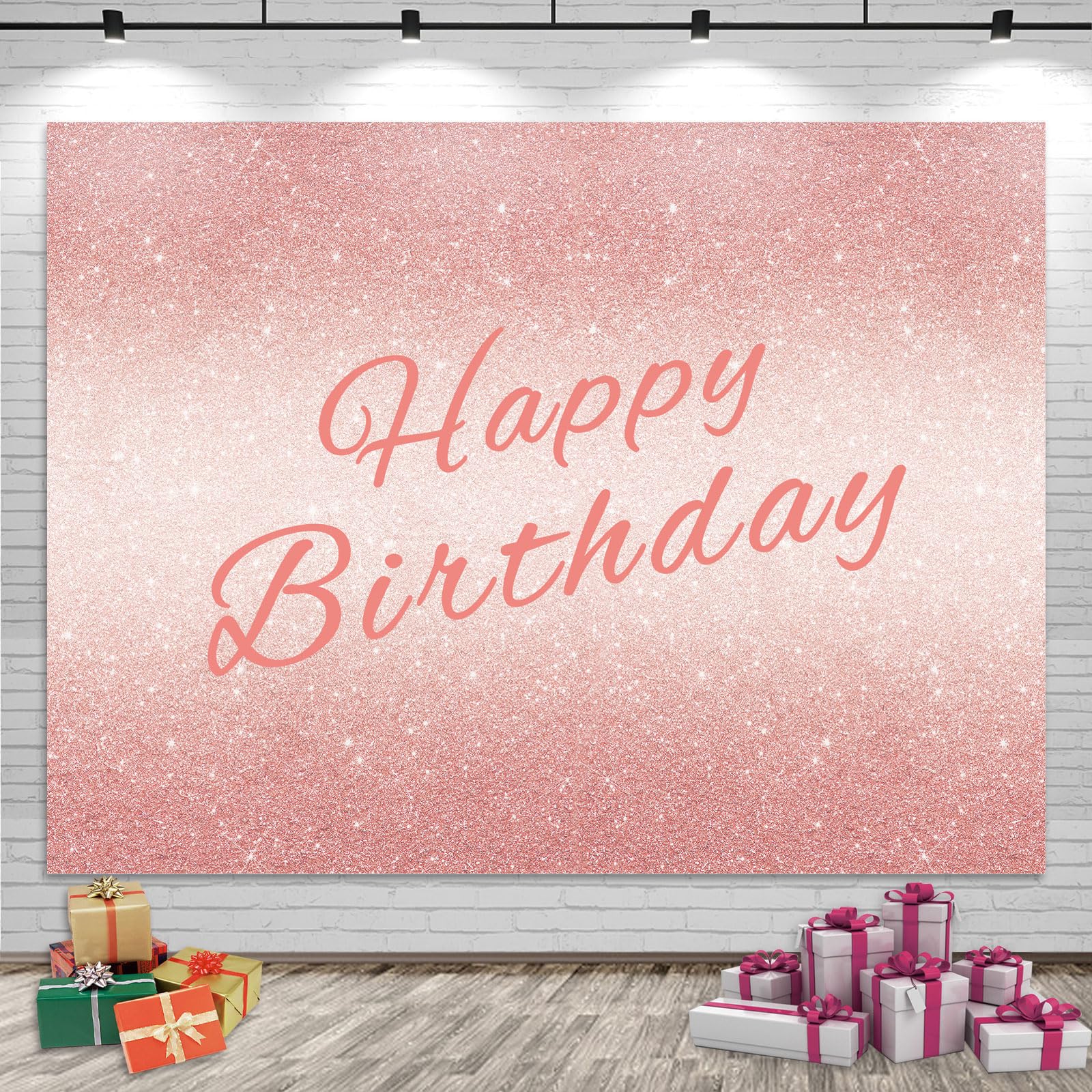Rimbol Rose Gold Happy Birthday Banner Background Party Decoration Supplies, 4.5x6ft Photo Decoration Props, Suitable for Girls and Ladies