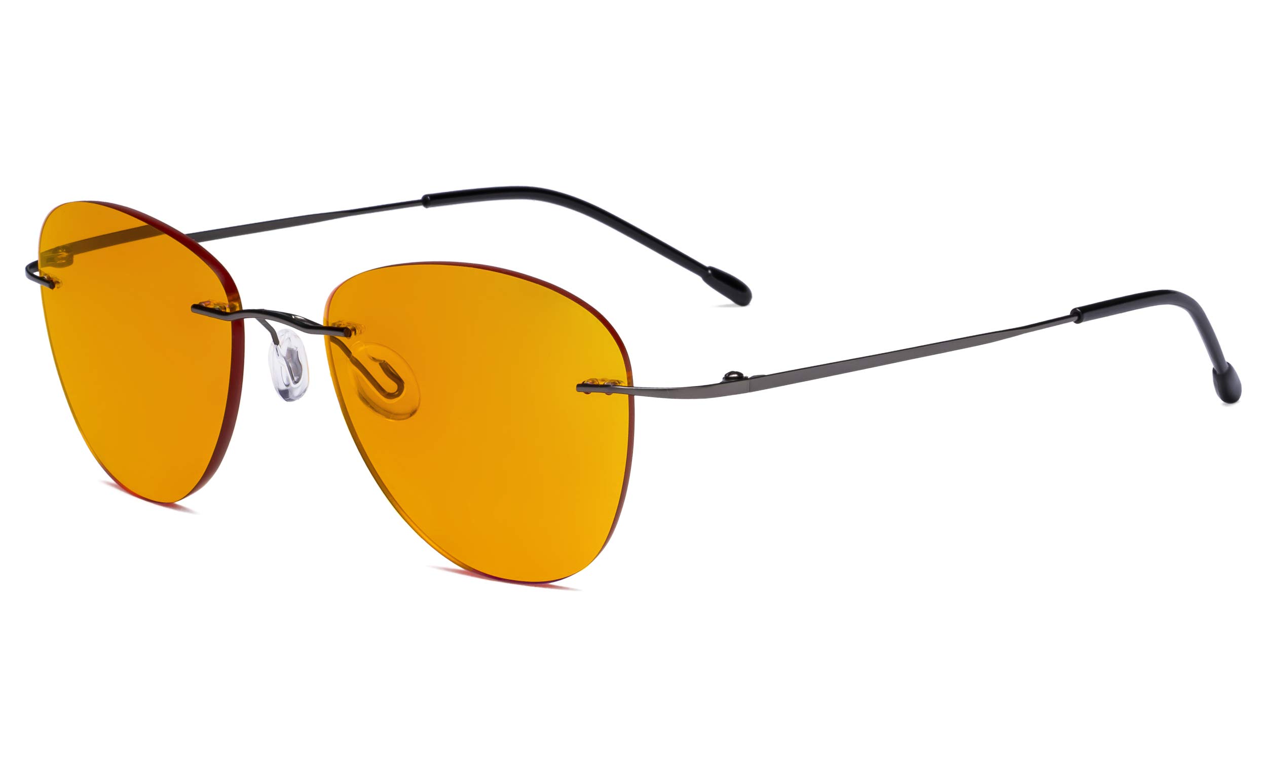 Eyekepper Computer Glasses Blue Light Blocking with Orange Tinted Filter Lens for Nighttime Sleeping -Rimless Pilot Eyeglasses Anti UV Rays Glare Women,Gunmetal