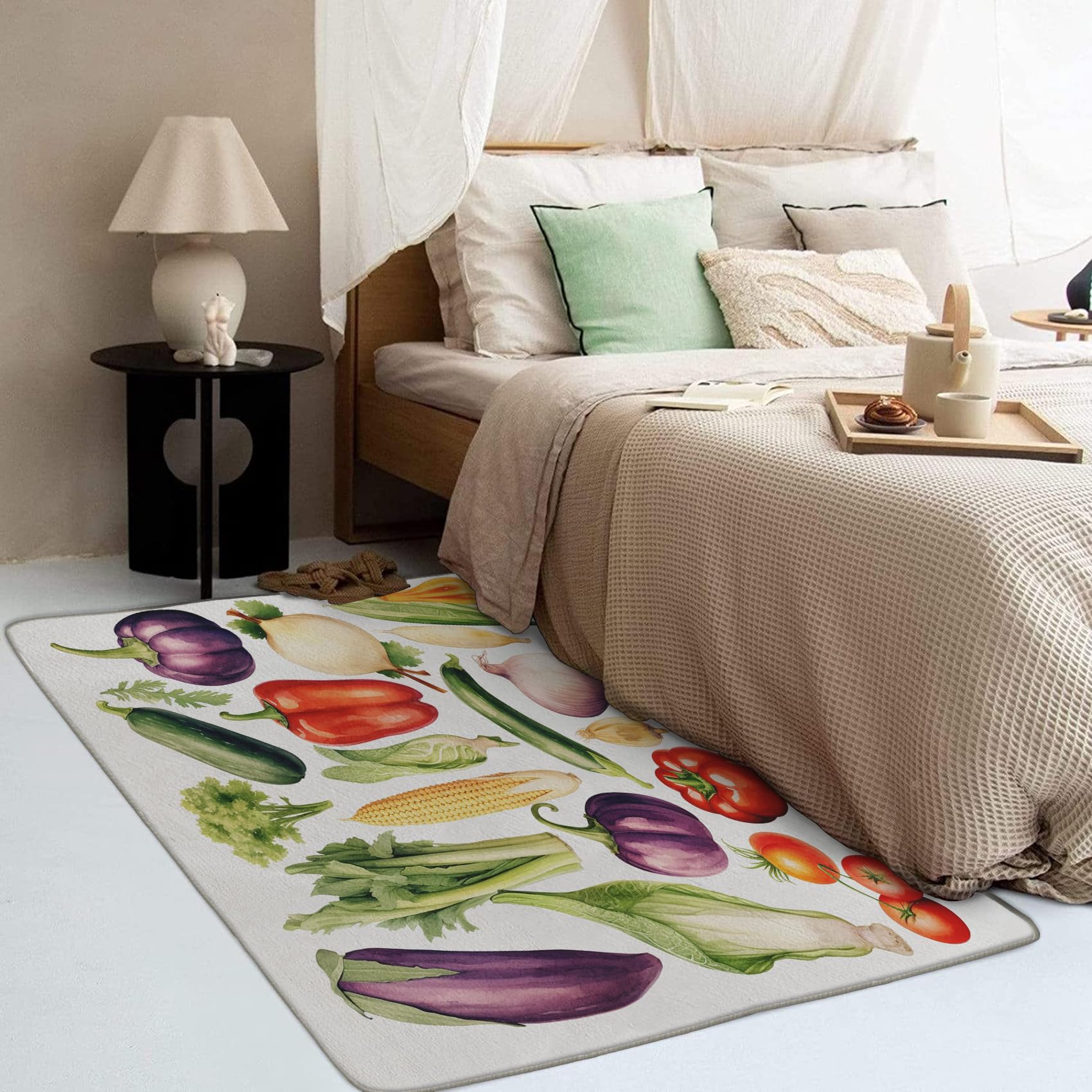 Vegetable Rug & Home Decor - 4x5 Rug, Kitchen Rugs for Living Room Bedroom, Food Carpet, Washable Non Slip Soft Low Pile Indoor Area Rug & Room Decor