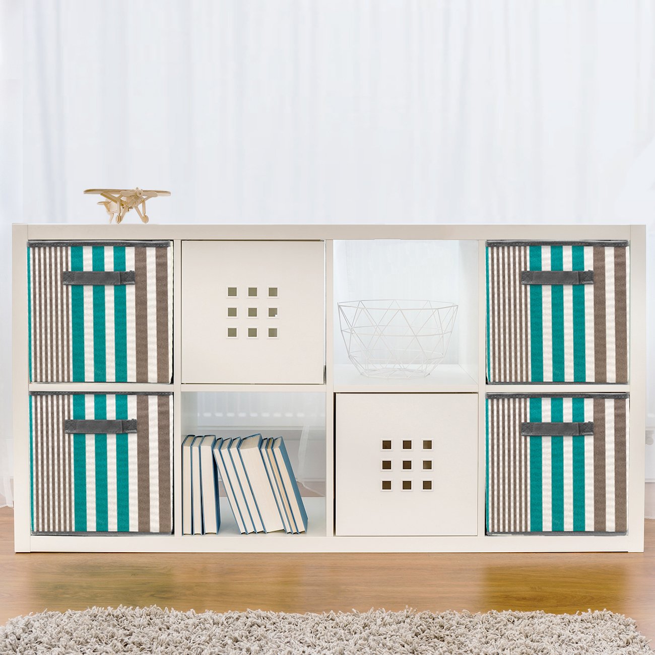 Sorbus 11 Inch Cube Storage Bin - 6 Foldable Storage Cubes for Shelf, Toy Box, Cubby and Closet Organizer - Pattern Aqua Collapsible Cloth Cube Storage Bins for Home Organization, Nursery, Bedroom