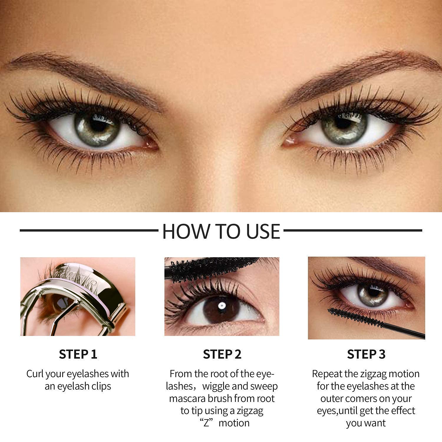 GECOMO Mascara Black Volume and Length with 2 in 1 Mascara Wand, 4D Silk Fiber Lash Mascara Waterproof, No Smudging, No Clumping, No Flaking, Thick & Black, Best Mascara for Women