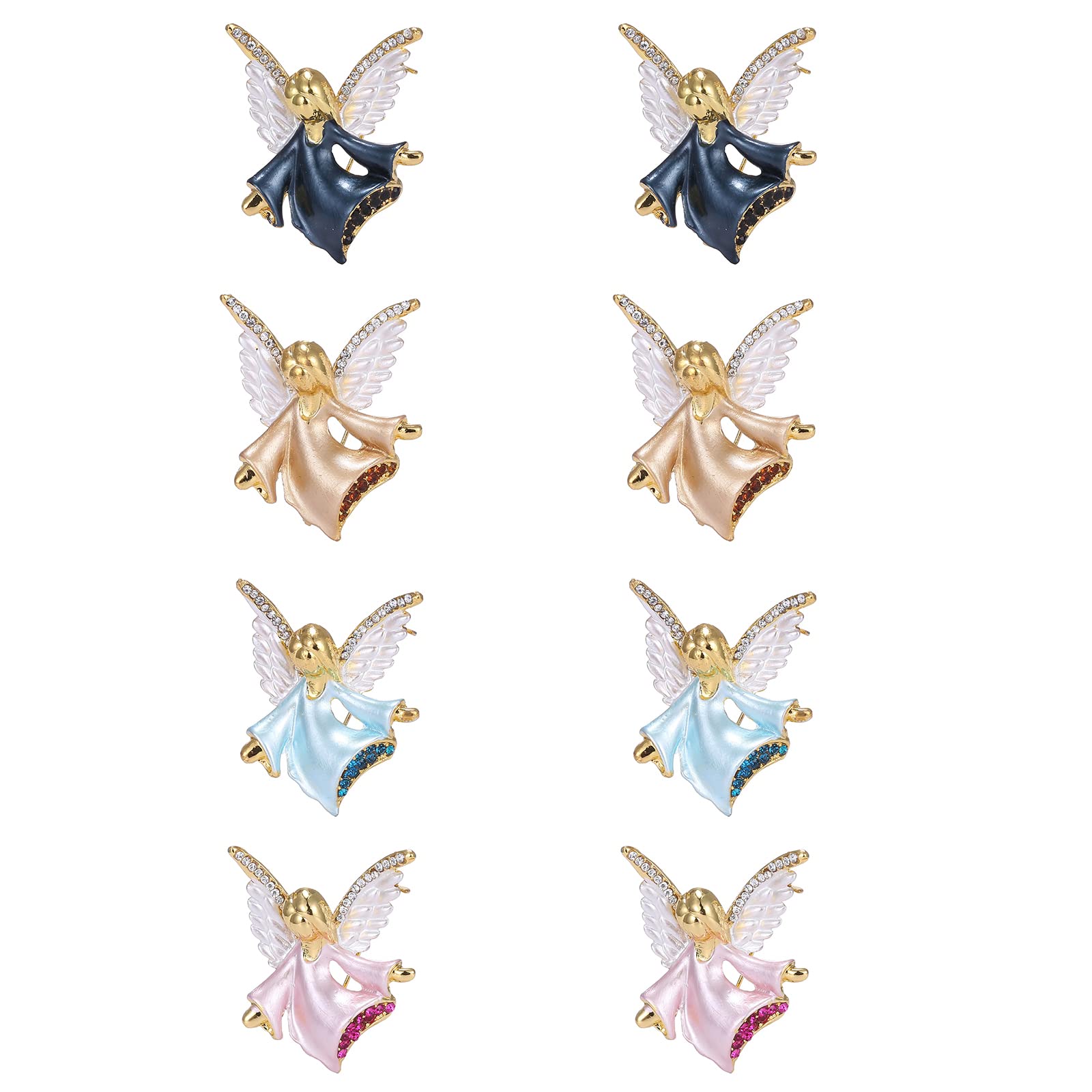 GOLDEN STRAWBERRY 8 PCS Crystal Enamel Women Crystal Angel Brooch Pin Lapel Pins ( 4 Colors)