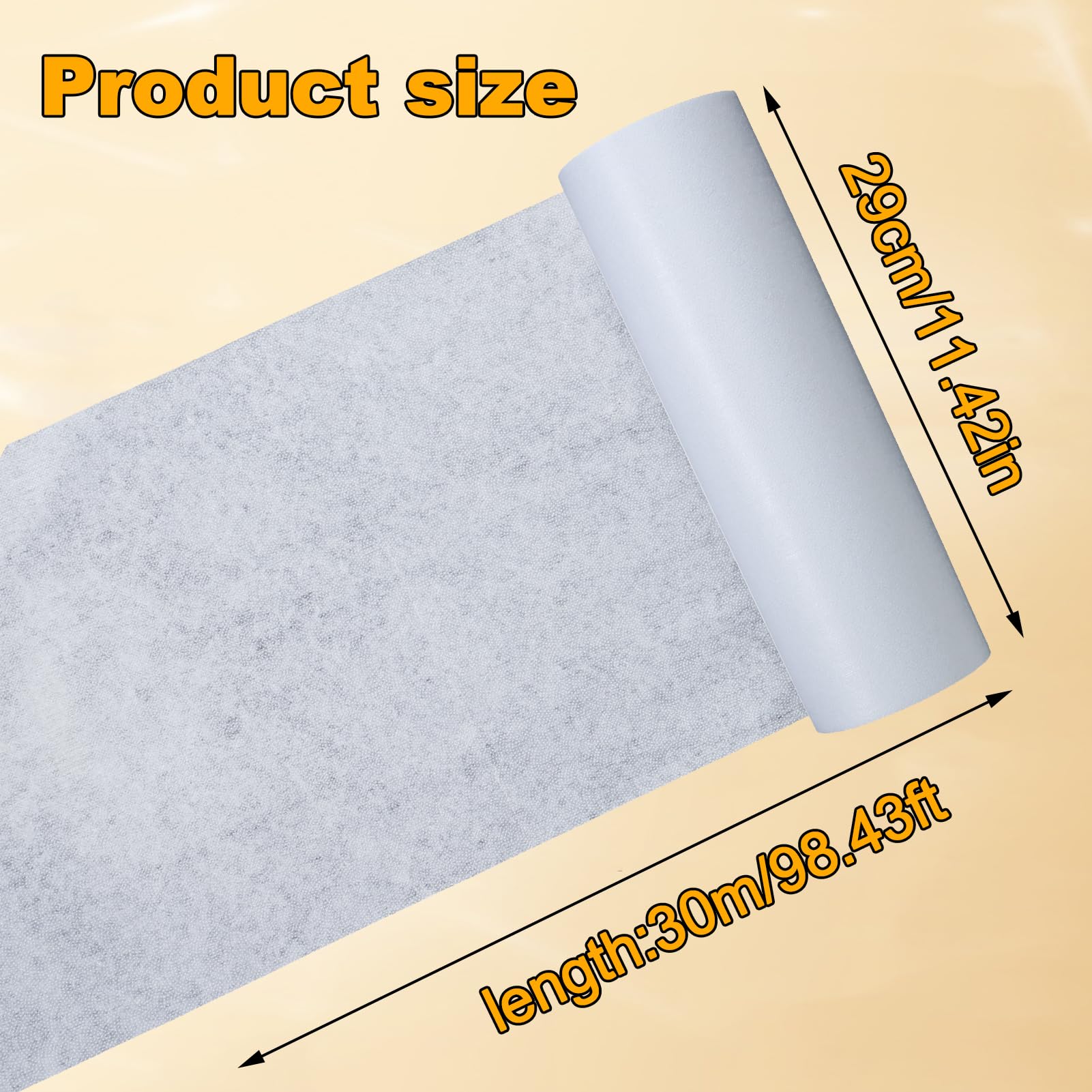 Fusible Interfacing, 11.42"x33 Yards Medium Weight Iron-On Non-Woven Fabric Interfacing, Single- Sided Fusible Interlining, for Sewing Hand Crafts and DIY Crafts Supplies