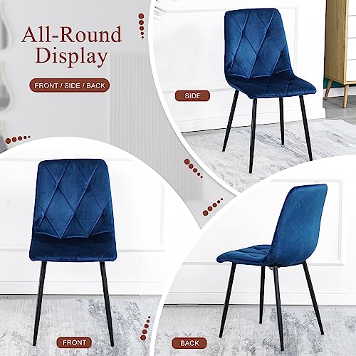 KATBOC Blue Velvet Dinner Chairs Set of 4, Modern Velvet Dining Room Chairs, Kitchen Chairs with Upholstered Cushion Seat for Home Kitchen Restaurant