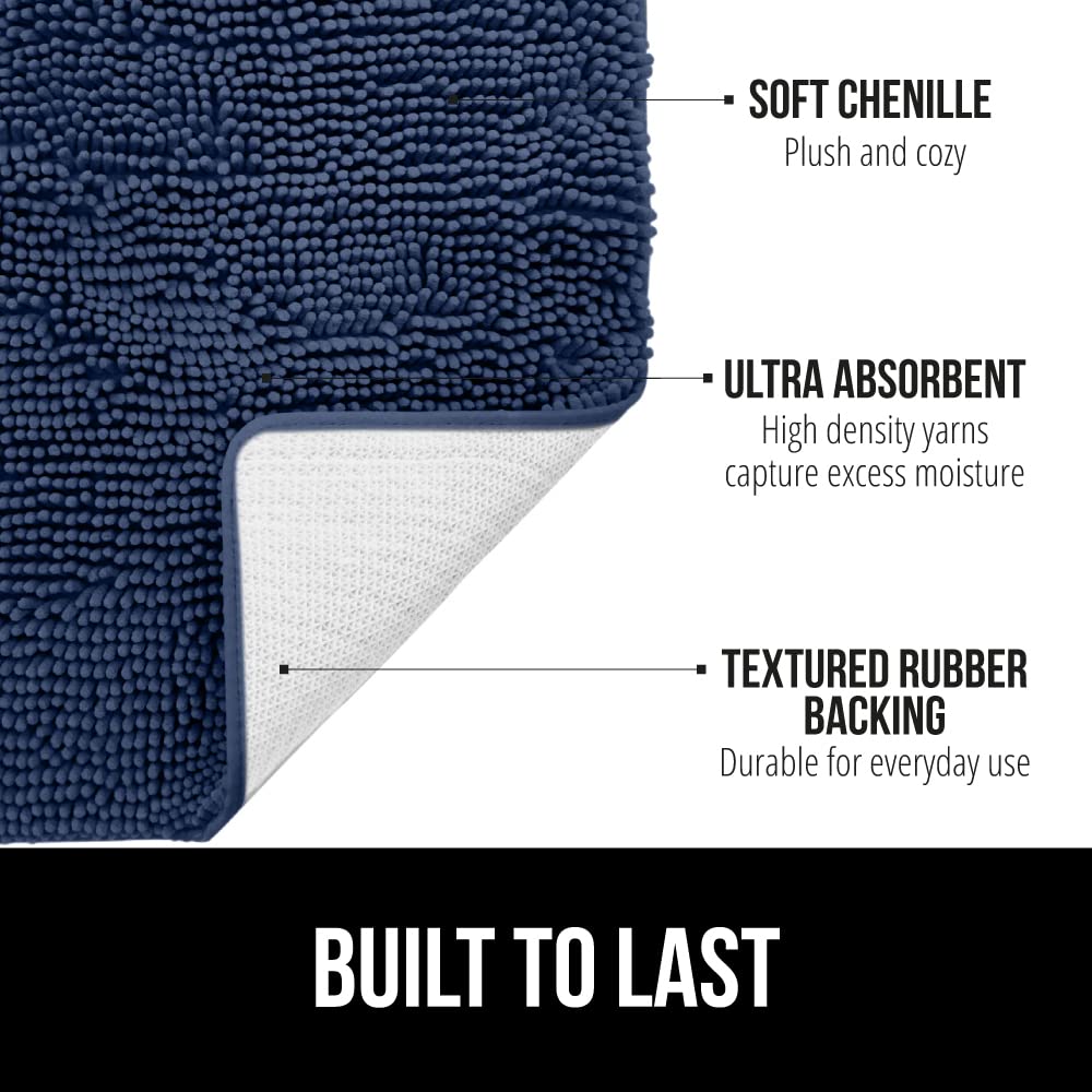 Gorilla Grip Bath Rug and Area Rug Set, Bath Rug Size 36 x 24 in, Shaggy Machine Washable Mats, Area Rug Set Size 22 x 19 x 15 in and 30x20, Absorbent Washable Mats, Both in Navy, 2 Item Bundle