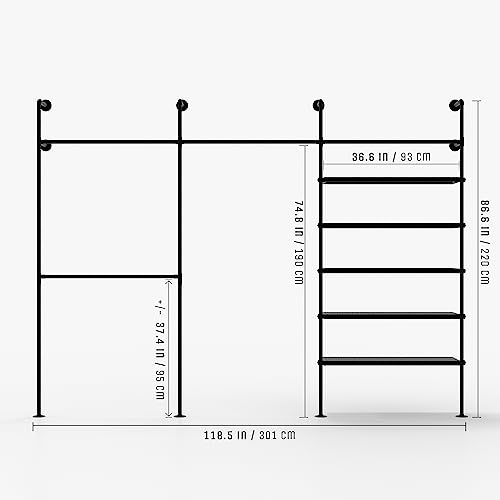 pamo industrial pipe clothing rack - JONTE - clothes rack for wardrobe, bedroom and as walk-in closet system. Sturdy clothing racks for hanging clothes I wall mounted heavy duty clothes rack