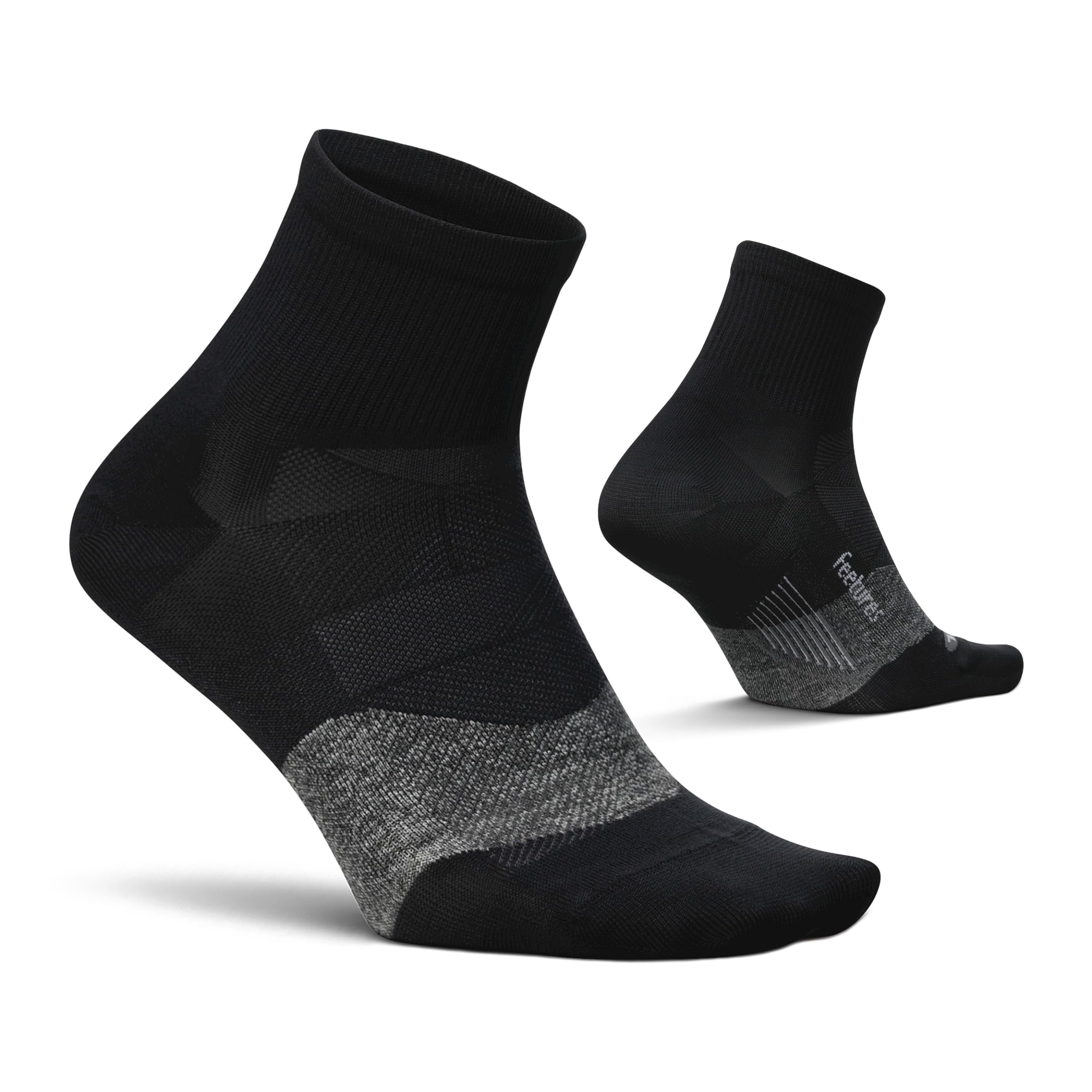Feetures Elite Ultra Light Cushion Quarter - Sport Sock with Targeted Compression - Bust Out Black, M (1 Pair)
