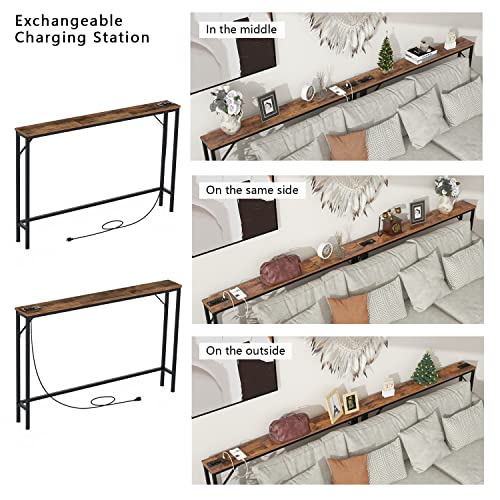 Tohomeor 5.9" Skinny Behind Sofa Console Table with Charging Station 47.24" Narrow Long Behind Couch Table with Power Outlets USB Ports Thin Entry Table for Entryway Living Room Hallway