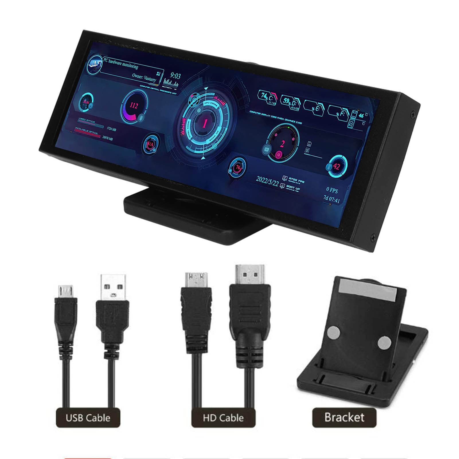Naroote PC CPU Data Monitor, Computer CPU Monitor 7.9 Inch IPS USB Power Auto Off for Gaming