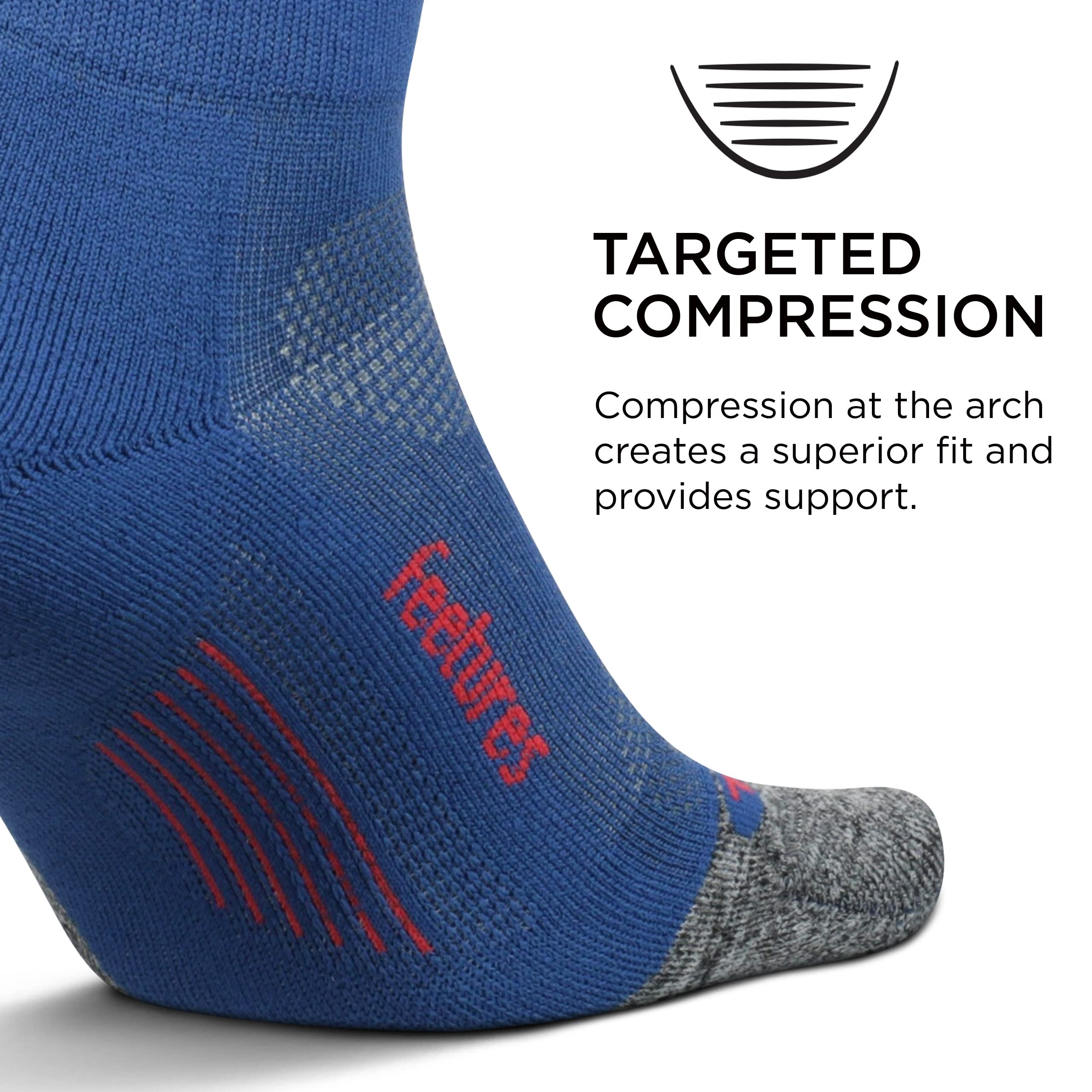Feetures Elite Ultra Light Cushion Mini Crew Sock - Sport Sock with Targeted Compression - Medium, Rogue Blue (1 Pair)