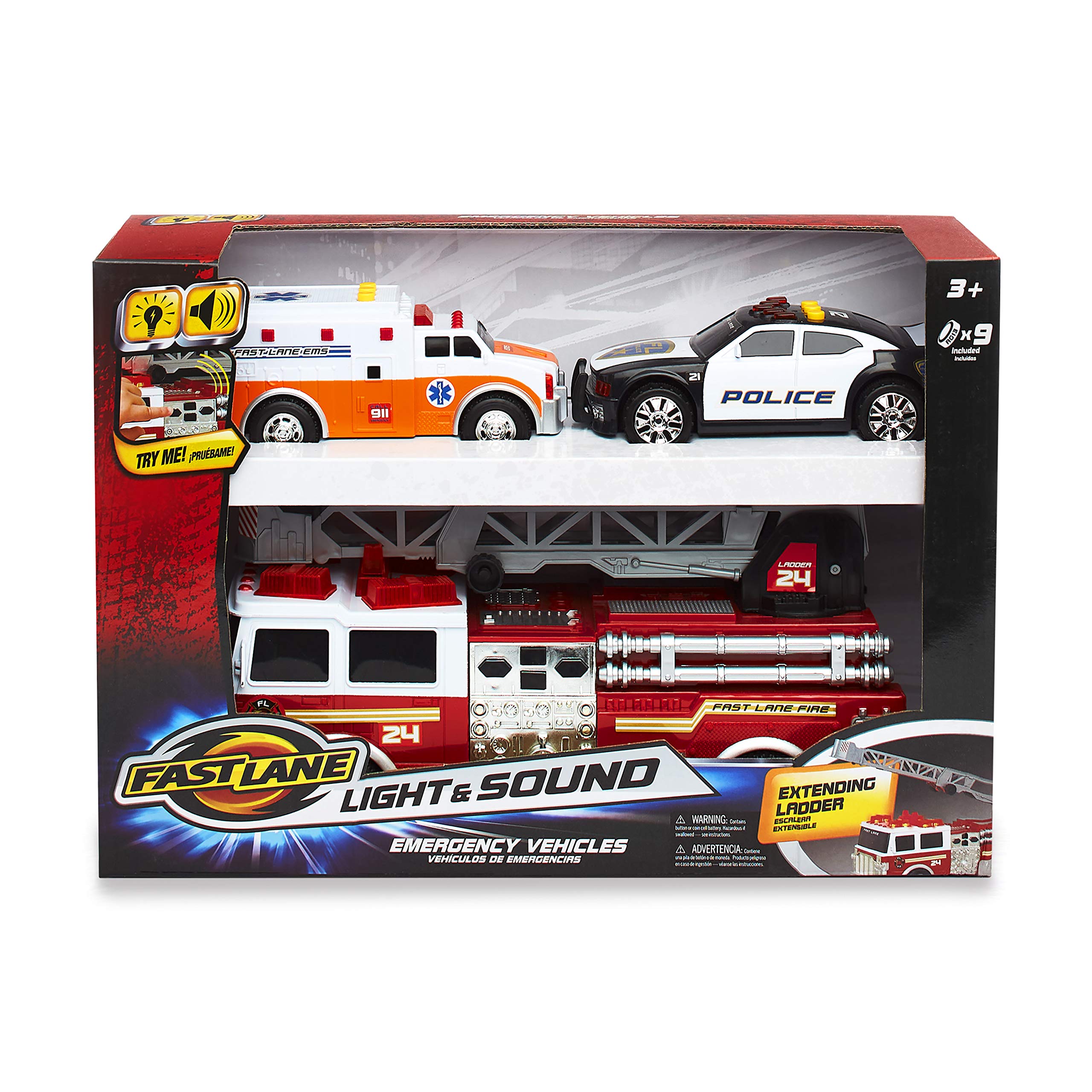 Fast Lane 3pk L&S Emergency Vehicles, AD20642