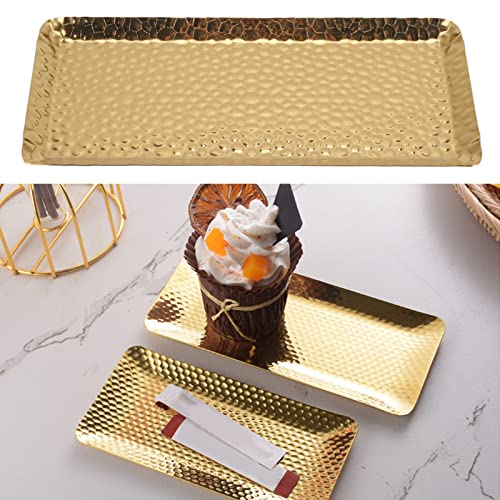 Serving Platter, Elegant Pastry Serving Tray Hammered Dishwasher Safe for Restaurant (Gold)