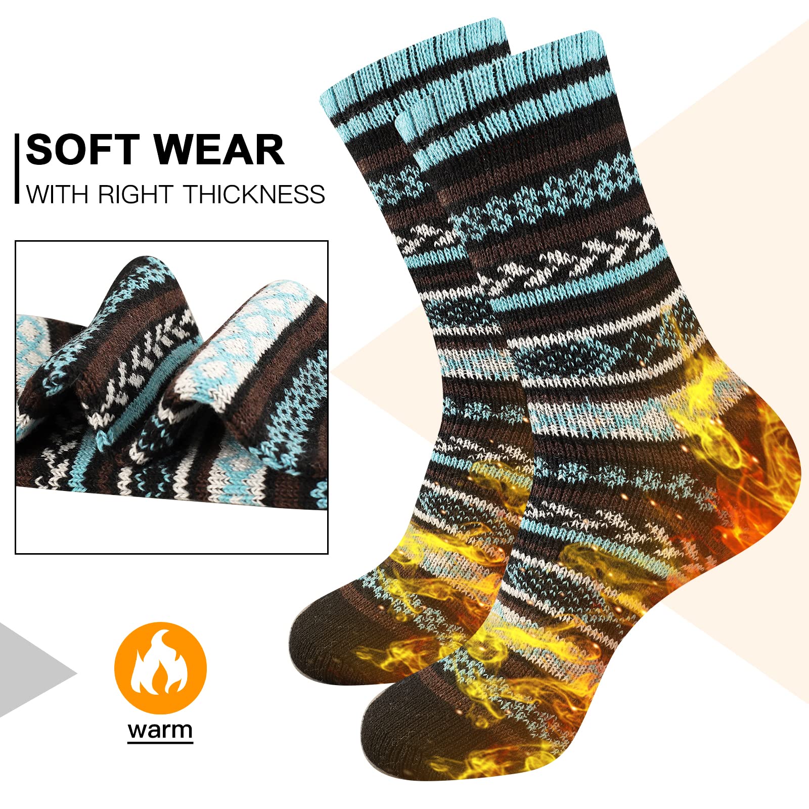 Heatuff Men's Winter Wool Socks Warm Soft Full Cushion Crew Socks (5 Pairs)