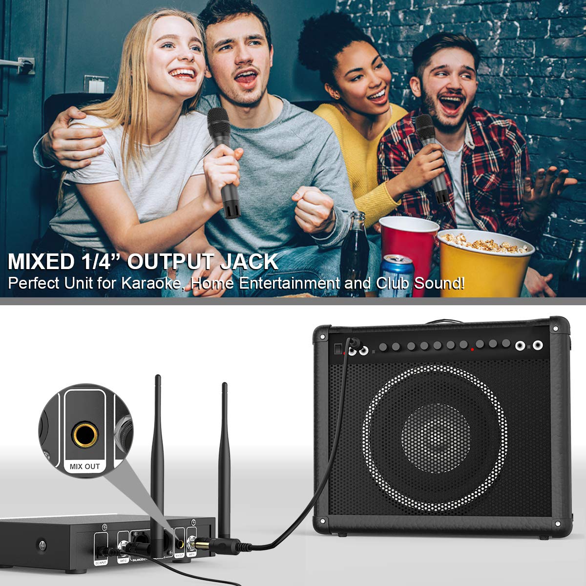Fifine Wireless Microphone System, Two Handheld Dynamic Cordless Mic and Dual Channel Receiver, 50 Selectable UHF Frequency for Karaoke Singing Party,Church,DJ,Wedding,School Presentation.(K040)