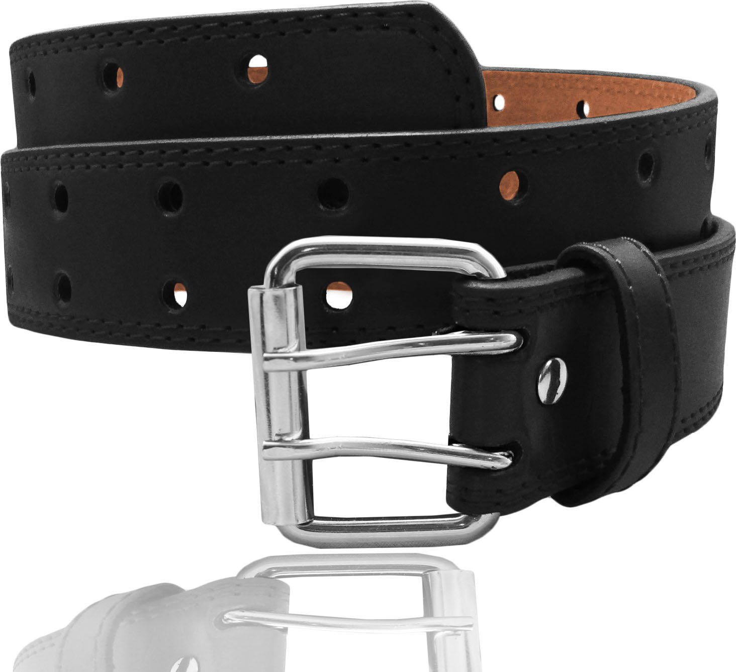 EURO Womens Thick Wide 2 Hole Leather Belt - BN9041 - Black 3XL