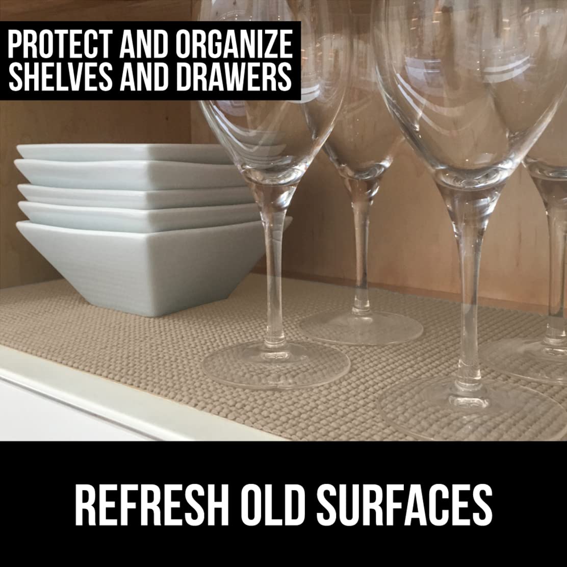 Gorilla Grip Drawer Liner and Smooth Drawer Liner, Shelf Liner Size 12x10, Bathroom Storage Shelves, Smooth Liner Size 17.5x20, Non Adhesive, Both in Beige, 2 Item Bundle