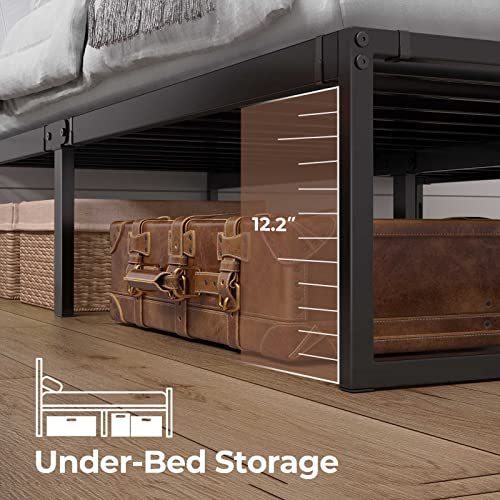 Rolanstar Bed Frame with USB Charging Station, Queen Bed Frame with LED Lights, Platform Bed Frame with Heavy Duty Steel Slats, 14" Storage Space Beneath Bed