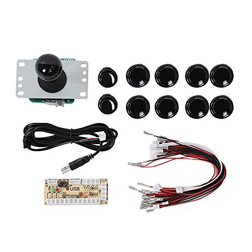 KOSDFOGE CY-822A DIY Arcade Game Button and Joystick Single Rocker Set for Raspberry Pi PC Game Machine, for Arcade Game, Fighting Game, etc.(Black)