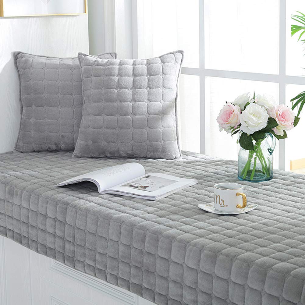 JeogYong Country Rustic Bay Window Cushion, Farmhouse Window Seat Cushions Indoor Bench Pads, Non Slip Flannel Window Bench Cushion, 27.55 x 70.86 inches, Gray