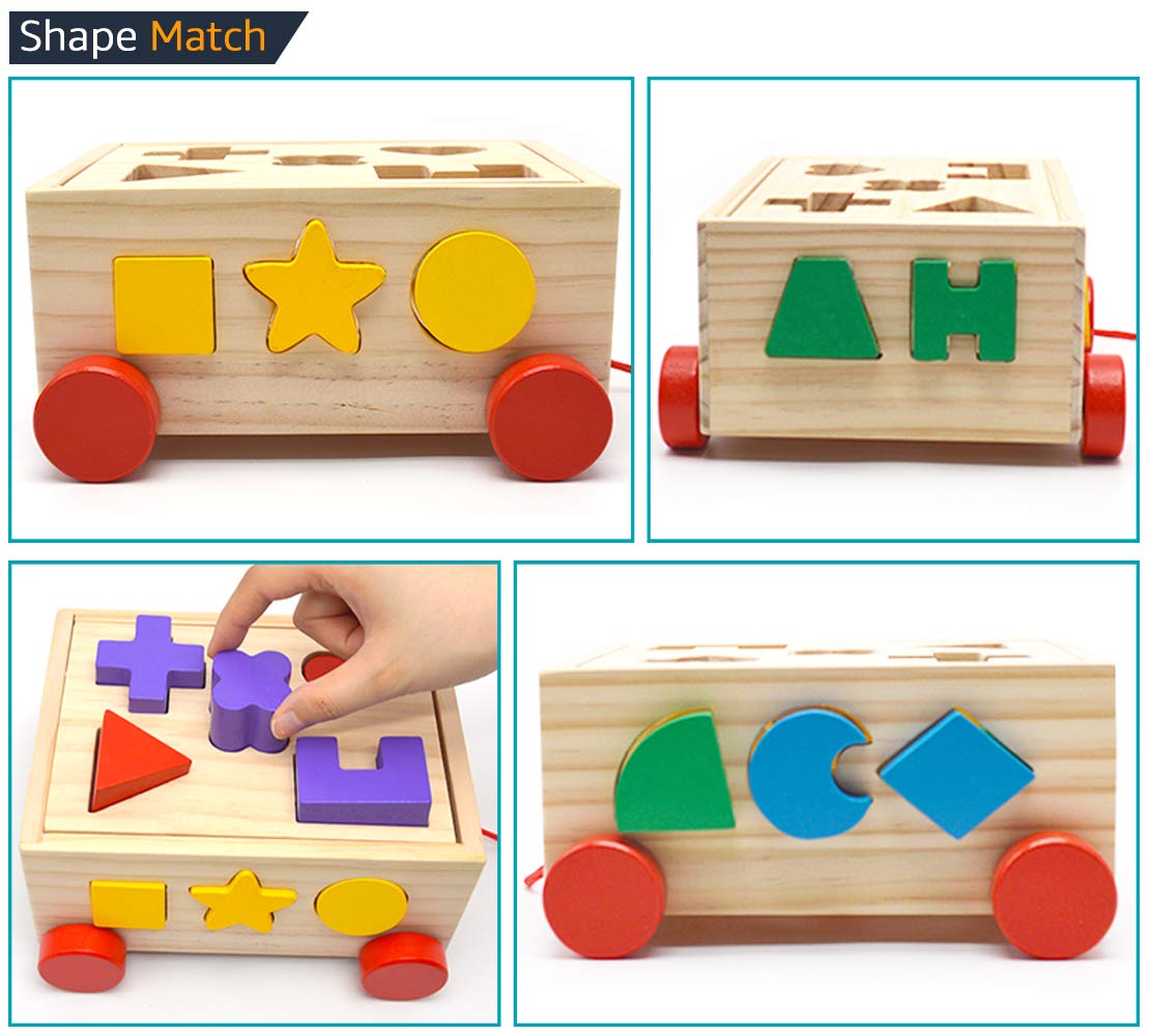 GeekHouse Shape Sorting Cube for Toddlers, Wooden Sorter Box and Pull Toy for 3+ Year Old Kid, Early Educational Gift for Boy and Girl
