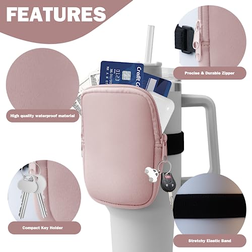 Water Bottle Pouch for Stanley 40 oz Tumbler with Handle - Gym Accessories for Women, Cup Belt Bag Compatible with Stanley/Simple Modern Tumbler Accessories(Pink)