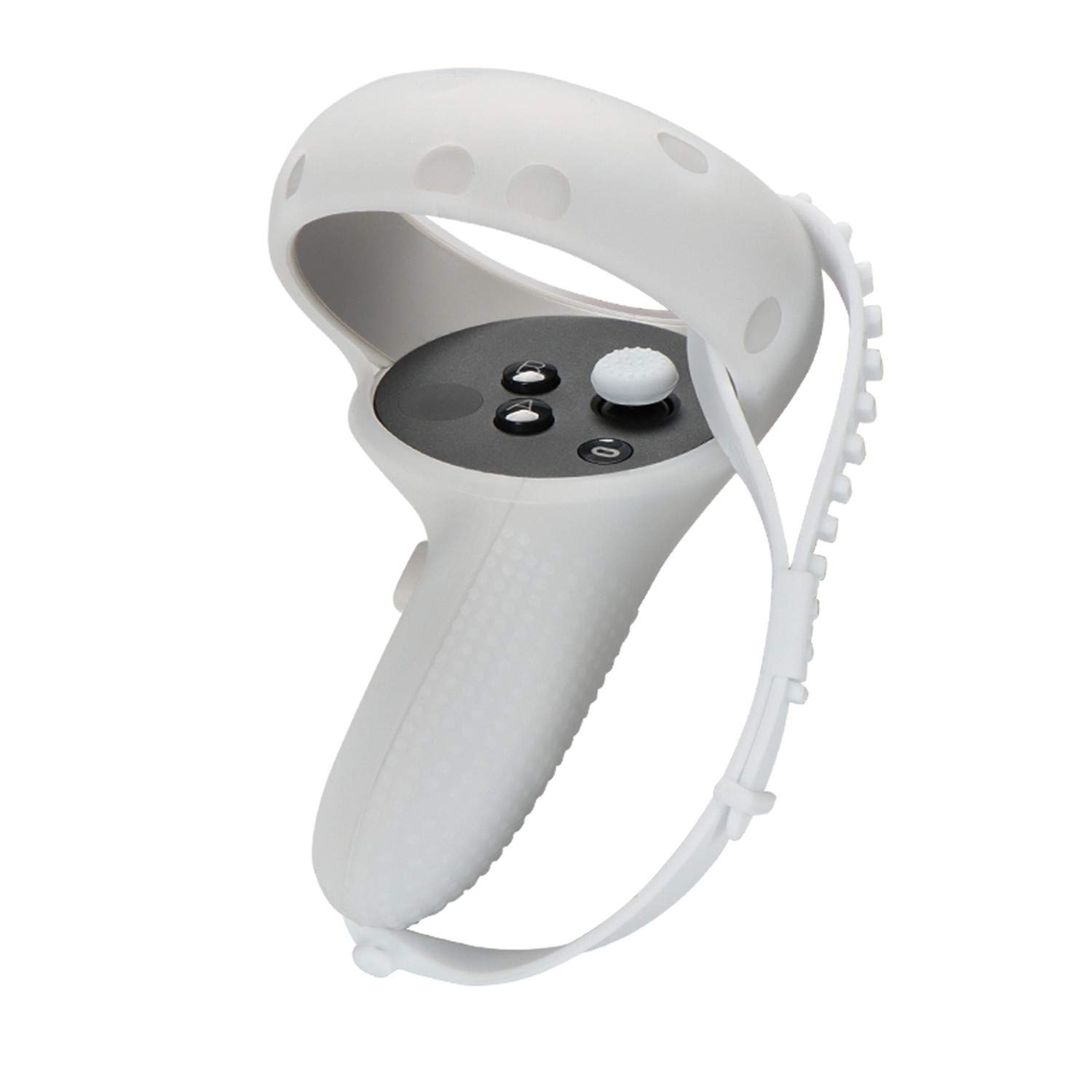 Full Grip Cover Compatible for Oculus Quest 2 Touch Controller with Adjustable Anti-Fall Backhand Starp and Wrist Hand by X-Super Home (White)