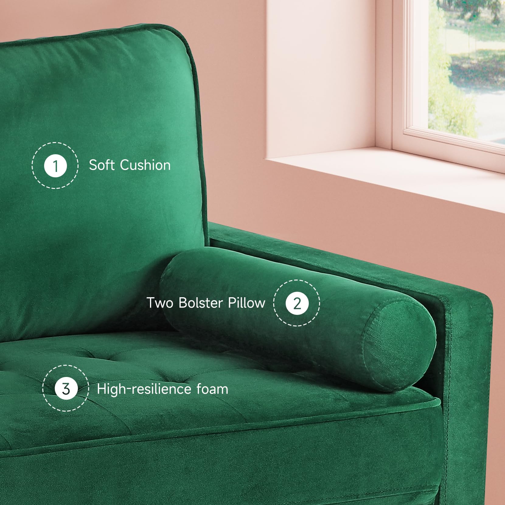 Vesgantti Round Bolster Pillow for 58 inch Loveseat Sofa, Green
