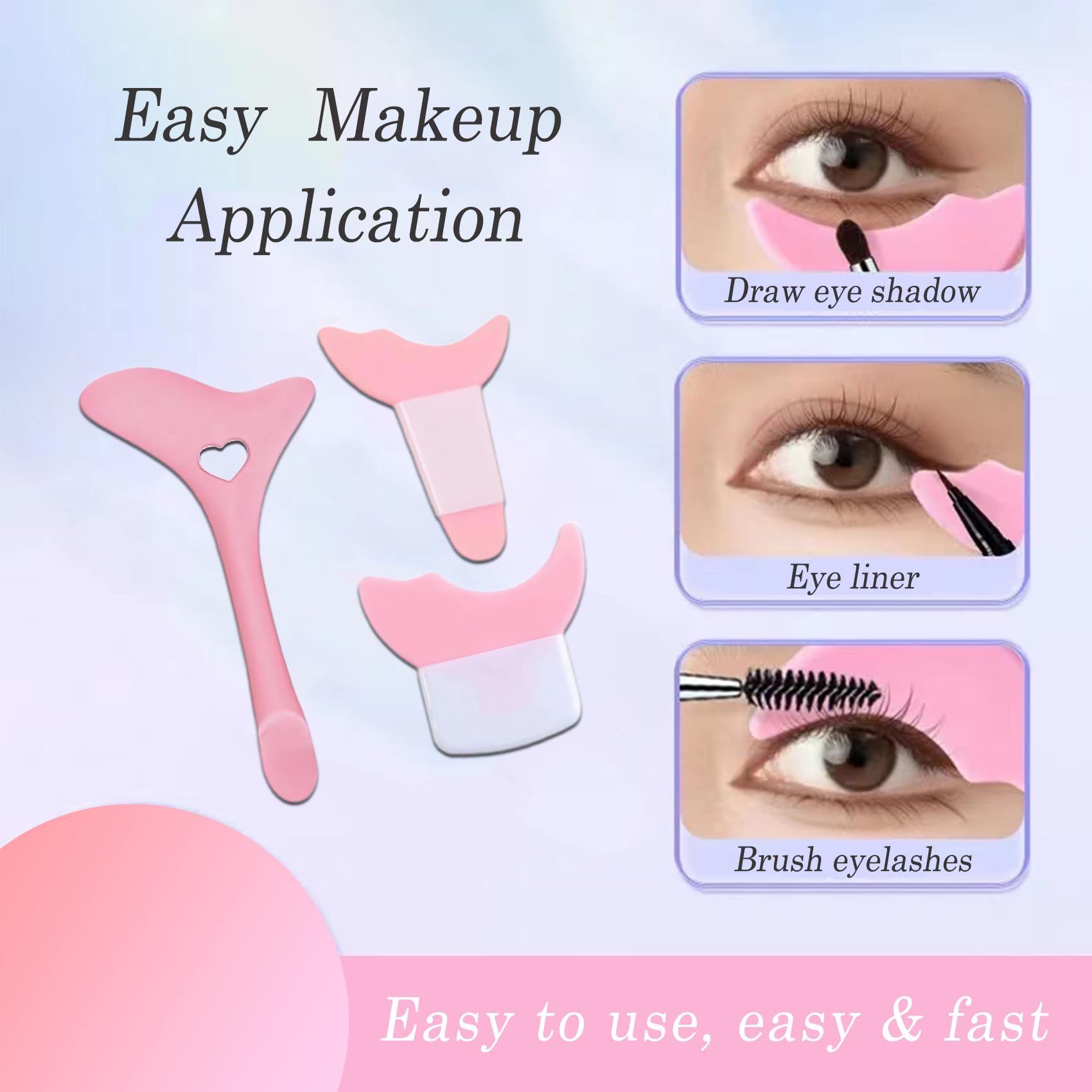 Eyeliner Stencils Silicone Eyeliner Aid Mascara Shield Guard Eyeliner Eyelash Lipstick Eyeshadow Applicators Guide Tool, Reusable Eyeliner Tool for Eyes Wing,3Pcs Eye Makeup Tool