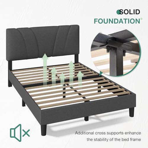 Novilla Queen Size Bed Frame Upholstered Platform Queen Bed Frame with Adjustable Headboard, Strong Weight Capacity, No Box Spring Needed, Easy Assembly, Grey