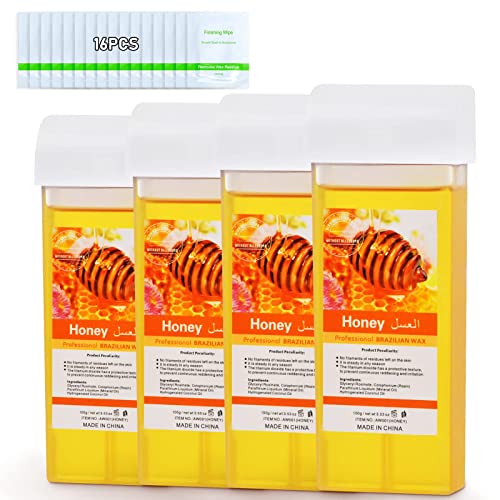 Roll On Wax, Honey Hair Removal Wax Cartridge, Depilatory Wax Roller Refill, Hair Removal Wax Roller, Wax Cartridge Refill for Body Waxing, Leg and Arms (4 Pack)