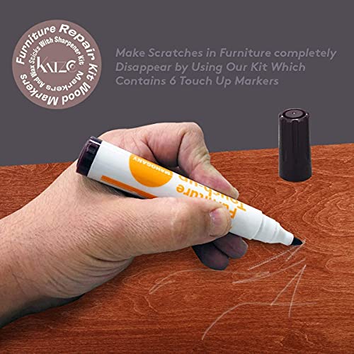 Katzco Furniture Repair Kit Wood Markers - Set of 13 - Markers and Wax Sticks with Sharpener - for Stains, Scratches, Floors, Tables, Desks, Carpenters, Bedposts, Touch-Ups, Cover-Ups