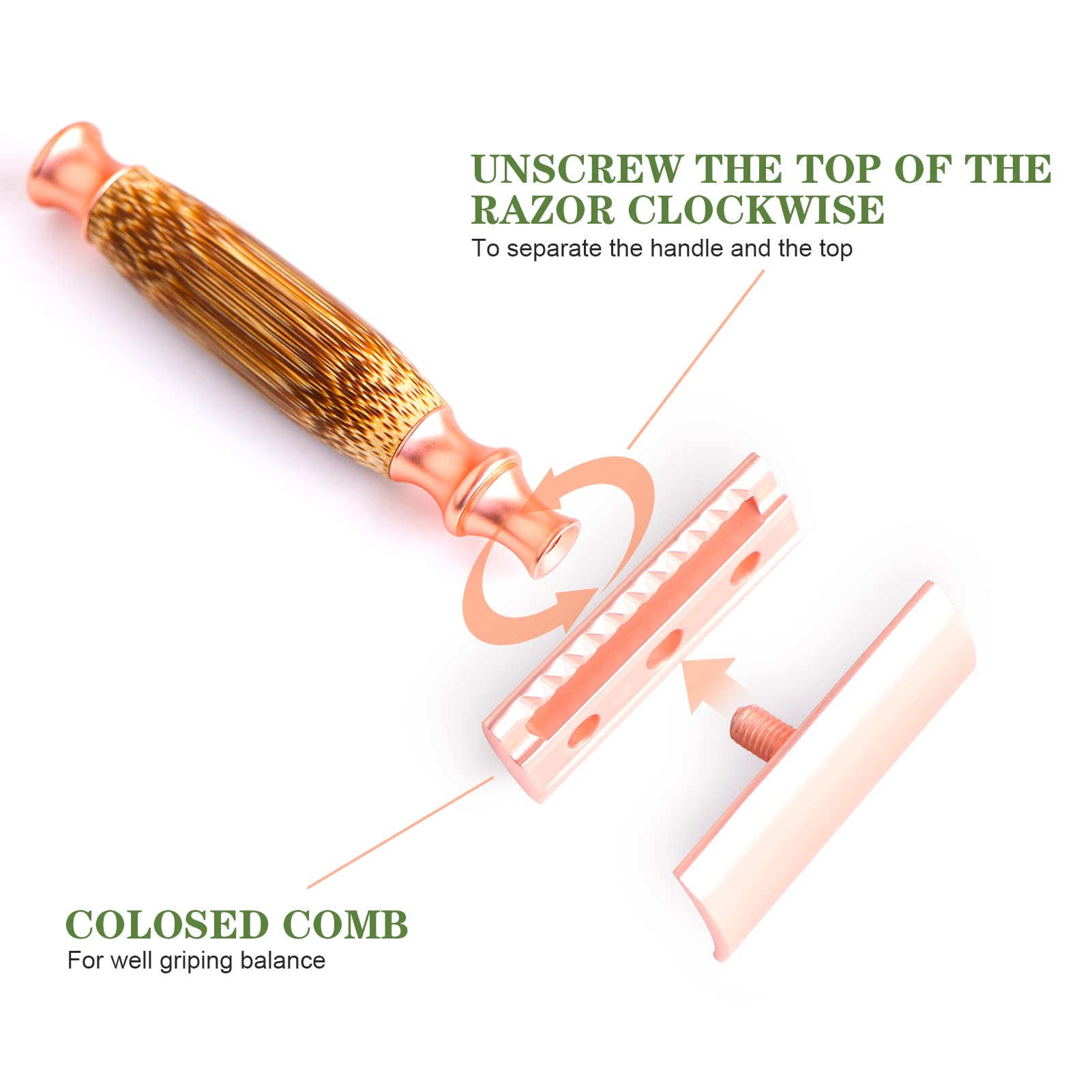 Yoseng Safety Razor | Rose Gold Double Edge Safety Razor for Men or Women,Eco Razor with Natural Bamboo Handle -sustainable products l Zero plastic(with 10 Blades)