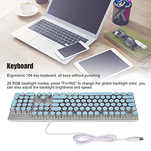 Mechanical Keyboard, 104 Keys Blue Switch RGB Backlight Ergonomic Keyboard Retro Steampunk Round Mechanical Gaming Keyboard for Windows for Linux for OS X(Blue)