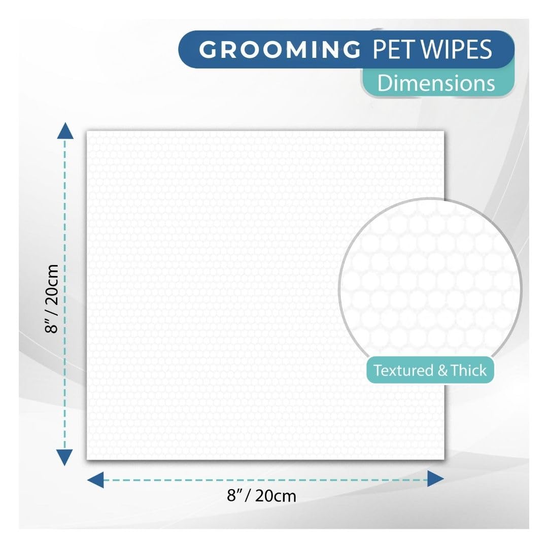 VET PRIME CARE Pet Grooming Wipes for Dogs & Cats, 8” x 8” Plant-Based, Wipes for Cleaning & Deodorizing, Suitable for Pets Body Like Face, Paws, Belly, and Butt, Unscented - 100 Count